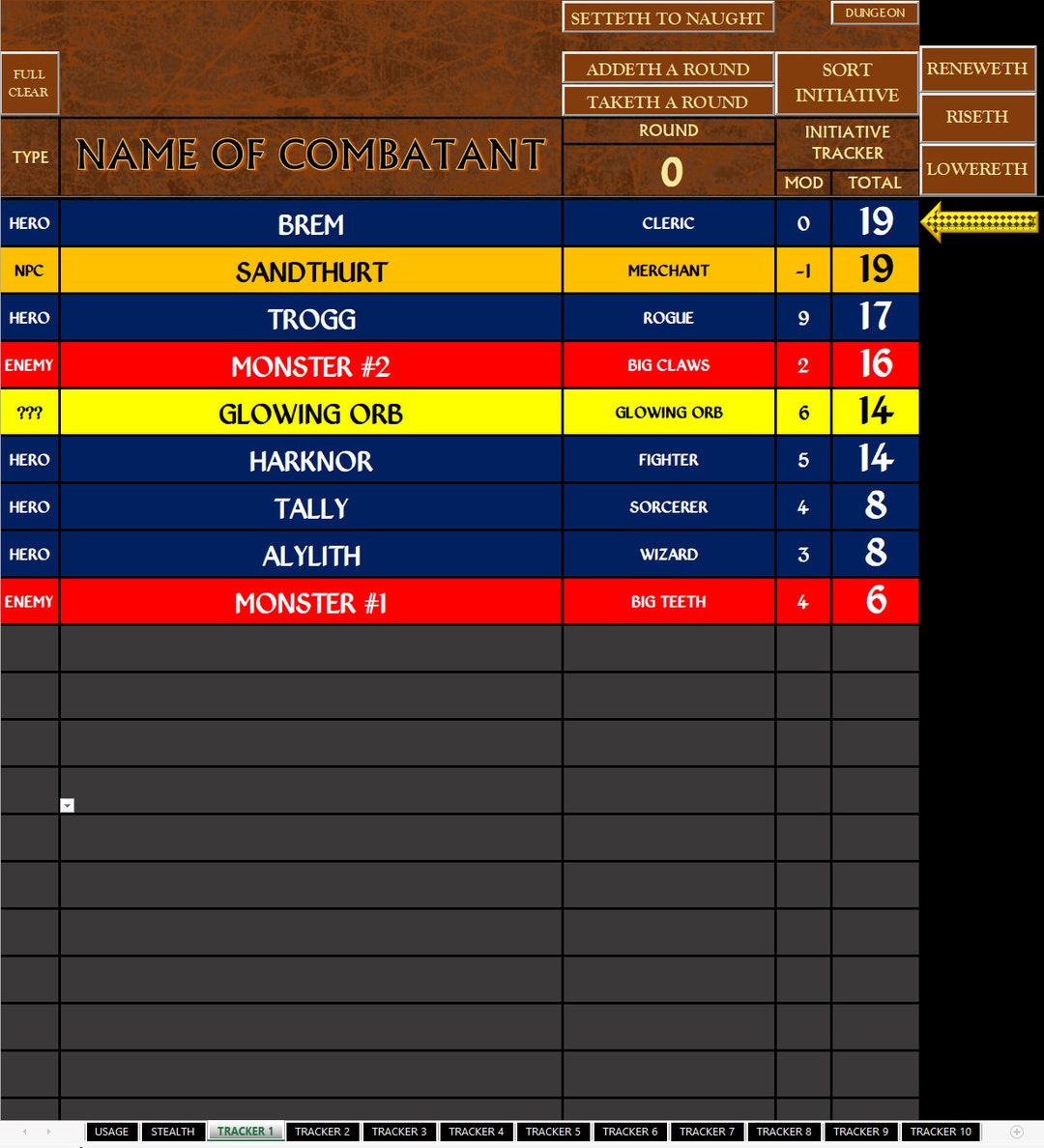 Dmatt's Initiative Tracker (excel Template) - Etsy