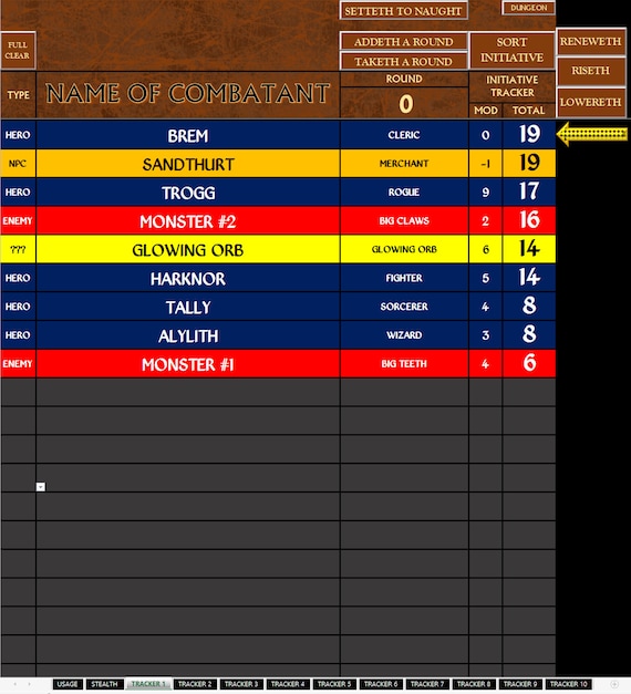 Dmatt's Initiative Tracker excel Template - Etsy