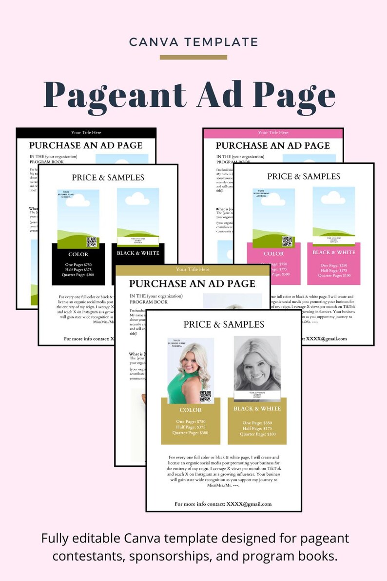 Pageant Sponsorship Template Canva | Ad Page for Fundraising & Business ...