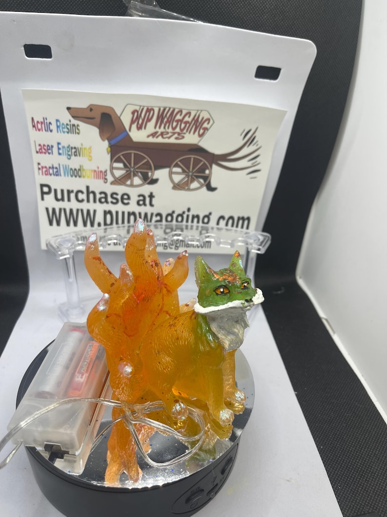 Nine Tailed Fox Resin Statue - Kitsune Sculpture With LED Base - Etsy