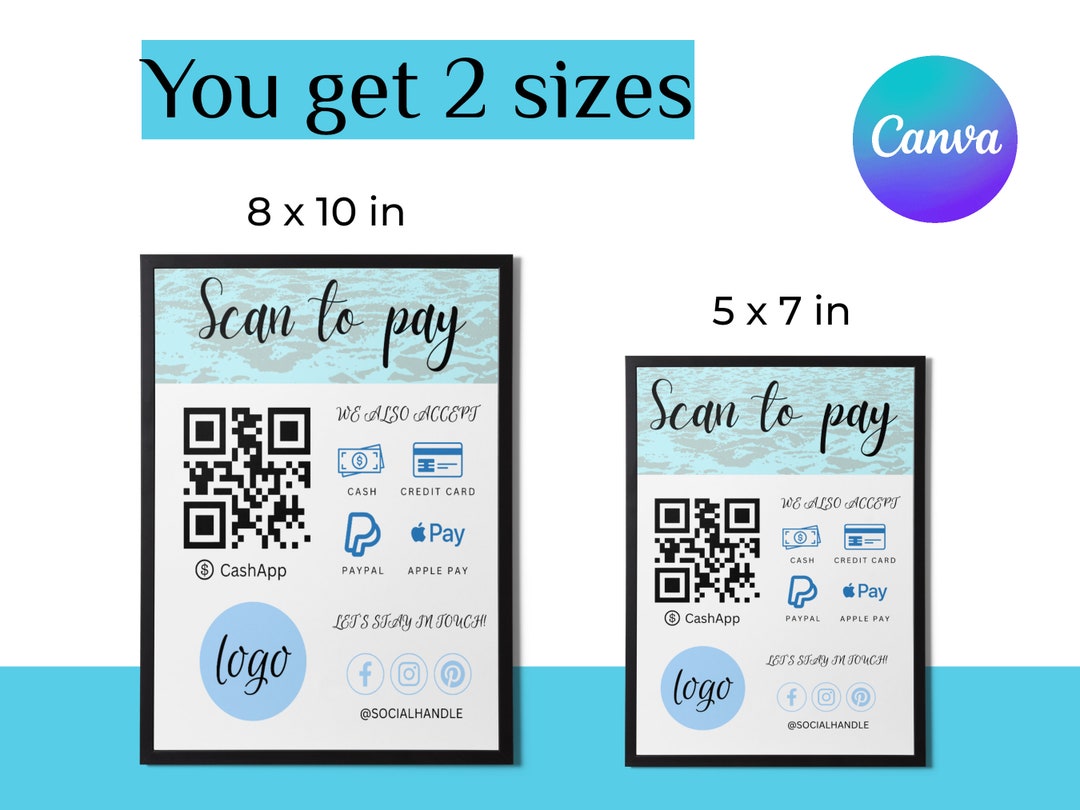 Light Blue Printable Payment Sign Editable QR Code Sign Scan - Etsy