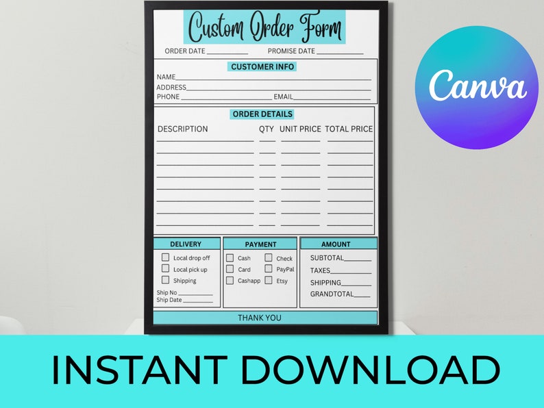 Order Form Editable Small Business Forms Instant Digital - Etsy