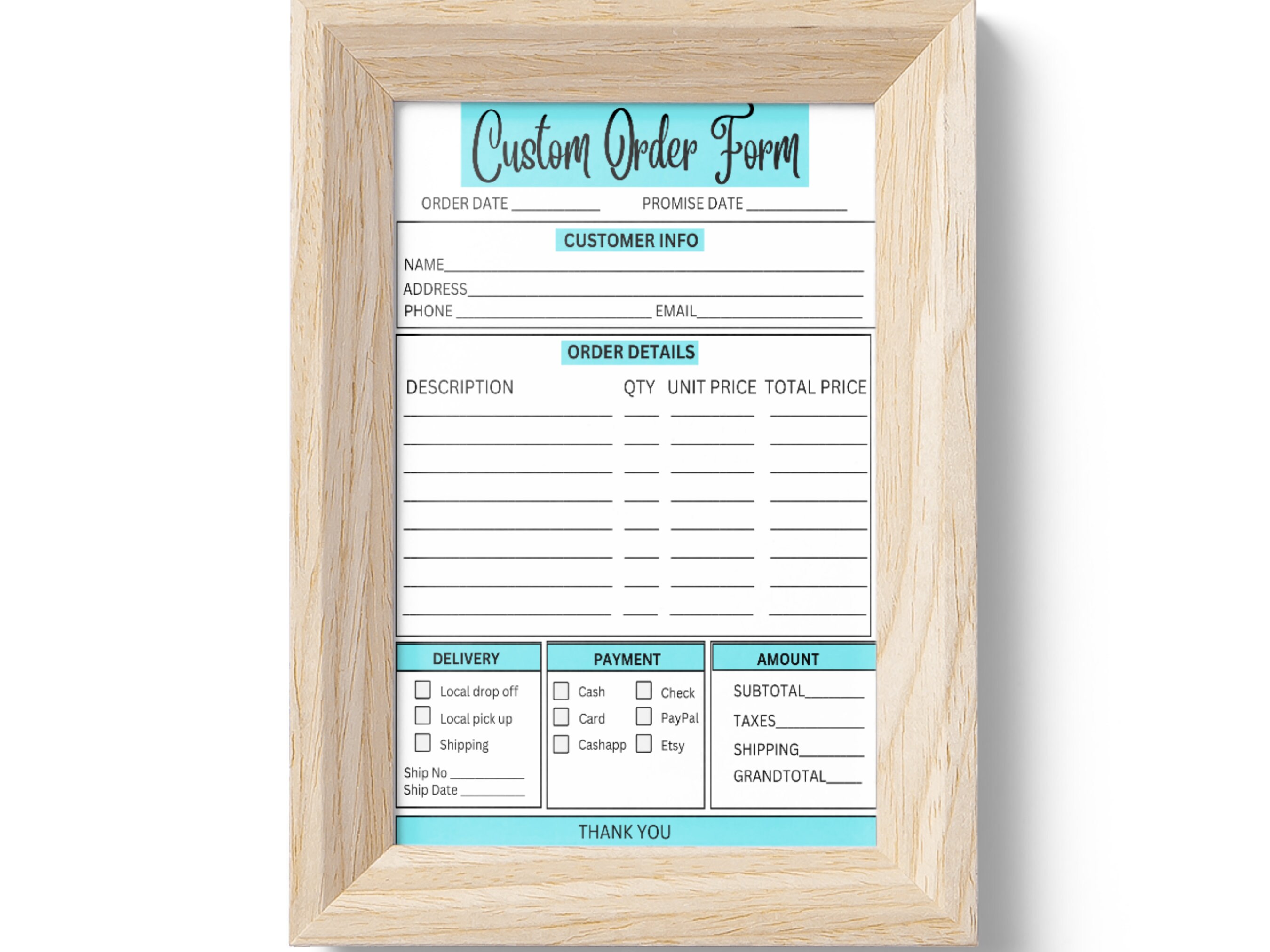 Order Form Editable Small Business Forms Instant Digital - Etsy