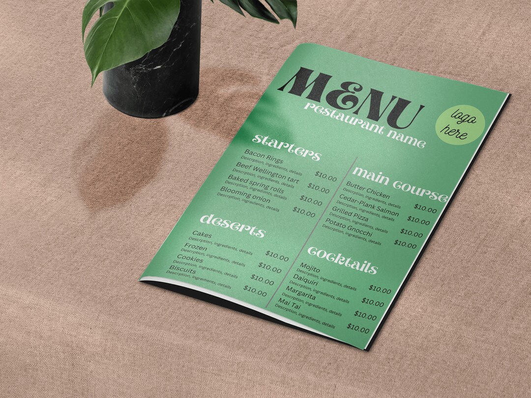 Green Business Menu Template Minimalist Printable Price List - Etsy