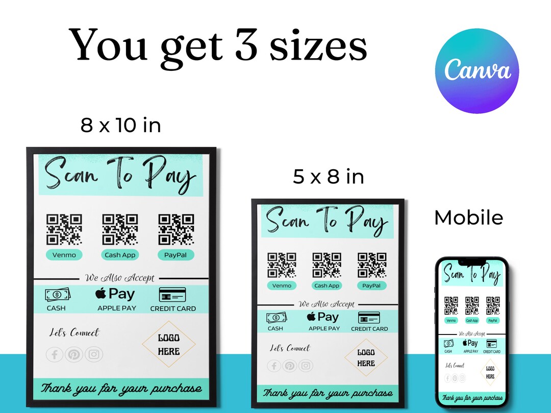 Scan to Paypal Venmo Cashapp QR Code Sign Template - Etsy