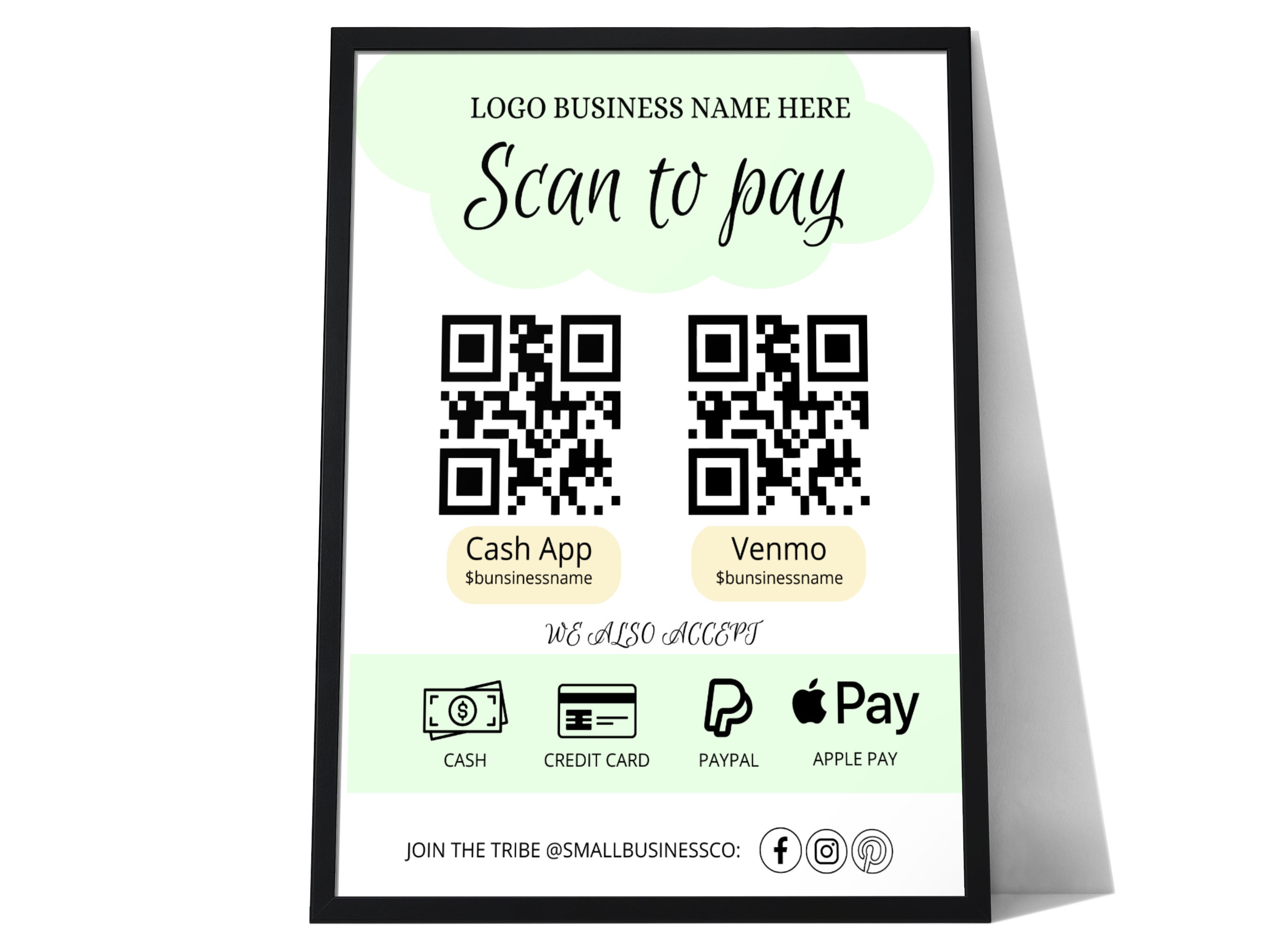 QR Code Scan to Pay Template, QR Code Sign Template, Printable Scan to ...