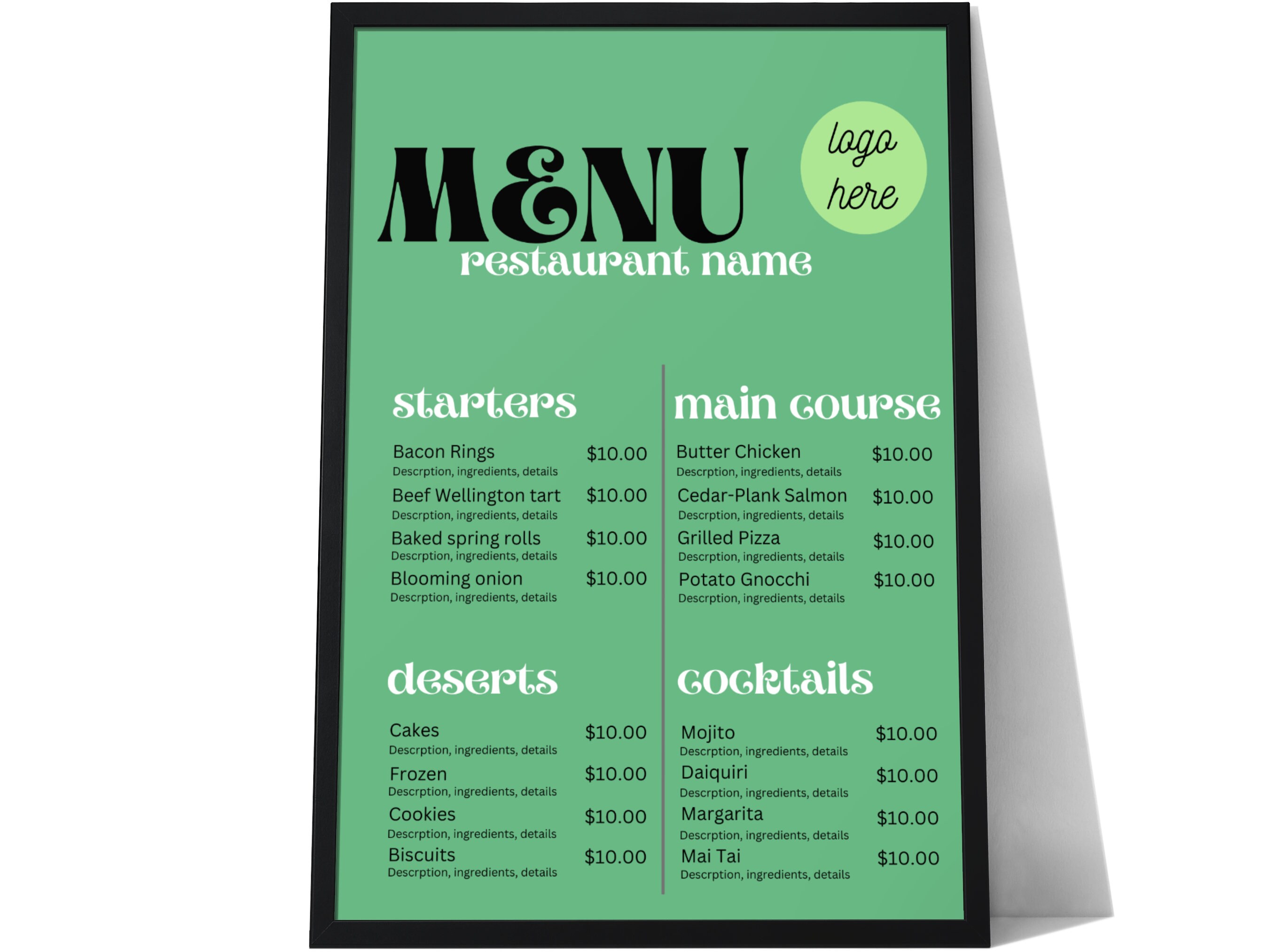 Green Business Menu Template Minimalist Printable Price List - Etsy
