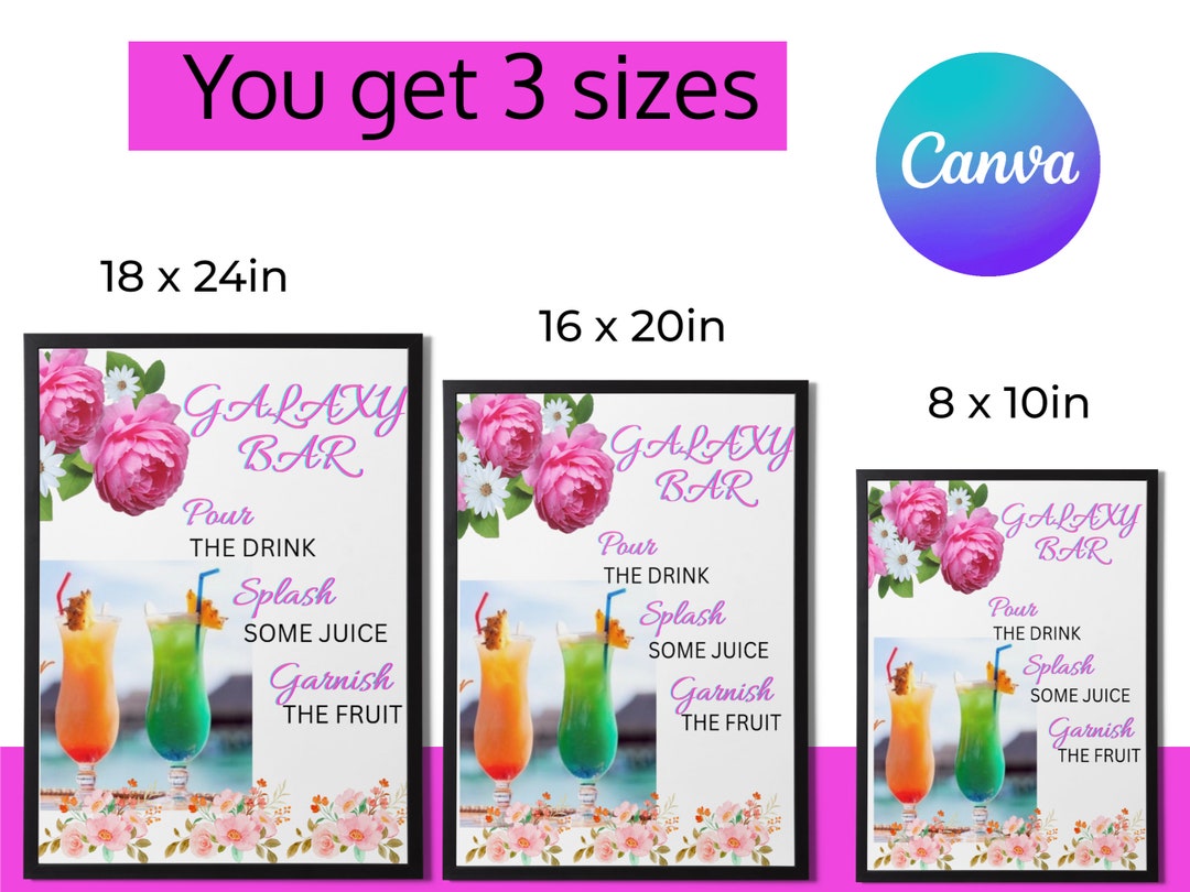Pink Floral Bar Menu Sign Template Signature Drinks Sign - Etsy