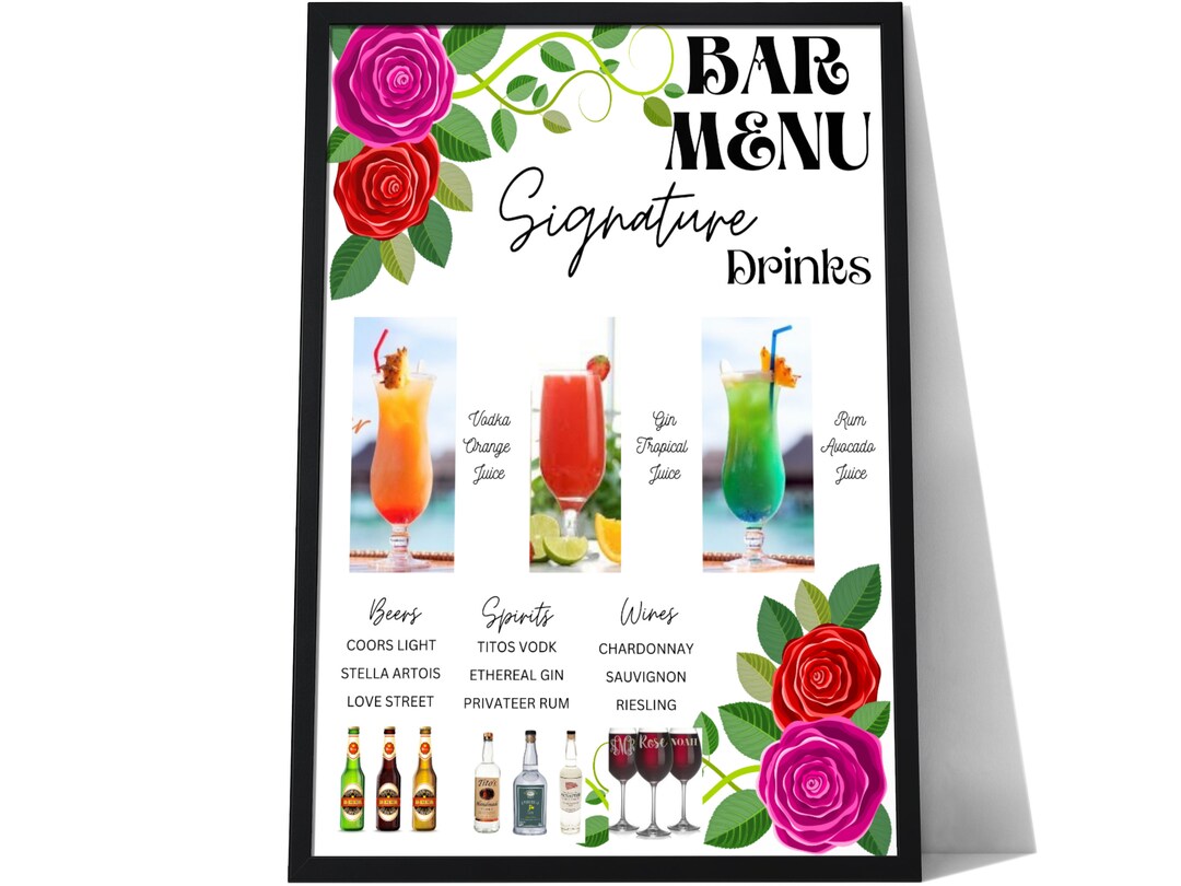 Purple Red Minimalist Printable Bar Menu Bar Menu Template - Etsy