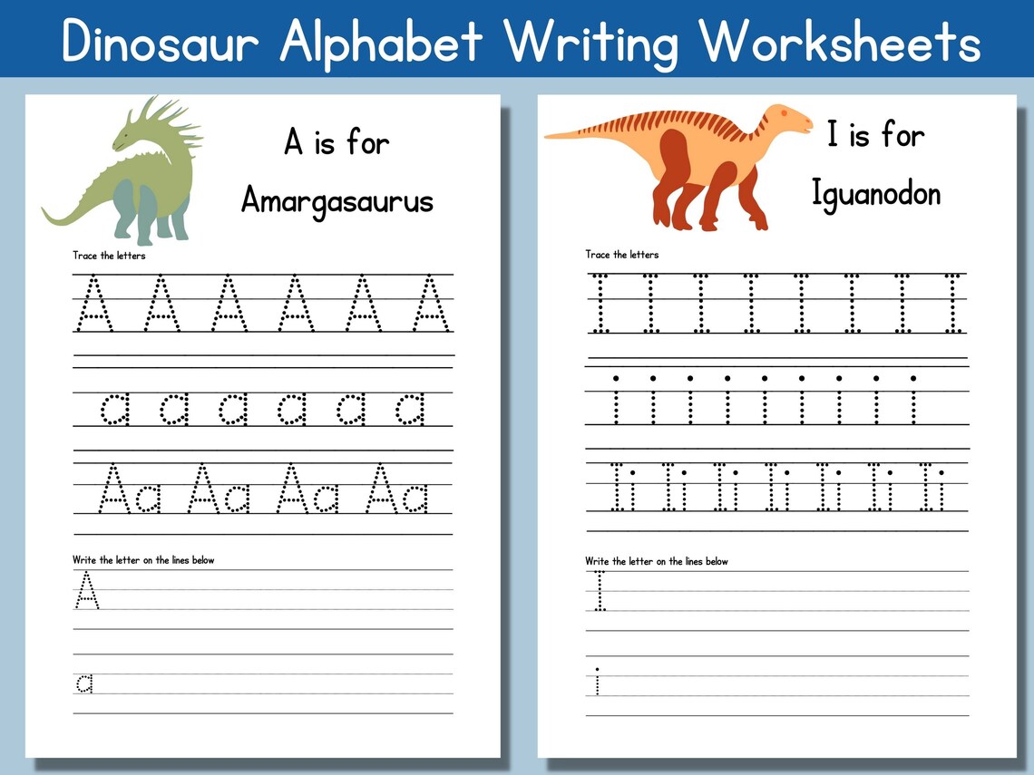 Dinosaur Alphabet Letter Tracing & Writing Worksheets | Alphabet ...