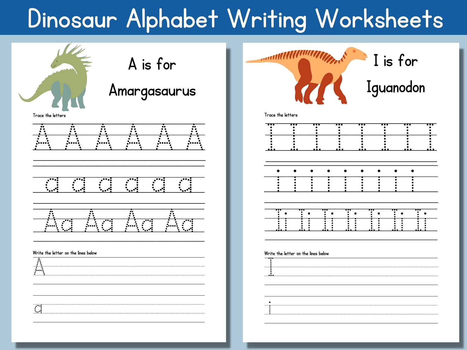 Dinosaur Alphabet Letter Tracing & Writing Worksheets | Alphabet ...