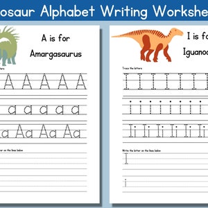 Dinosaur Alphabet Letter Tracing & Writing Worksheets | Alphabet ...