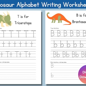 Dinosaur Alphabet Letter Tracing & Writing Worksheets | Alphabet ...
