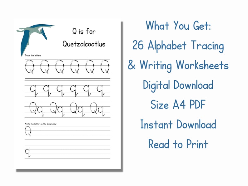 Dinosaur Alphabet Letter Tracing & Writing Worksheets | Alphabet ...