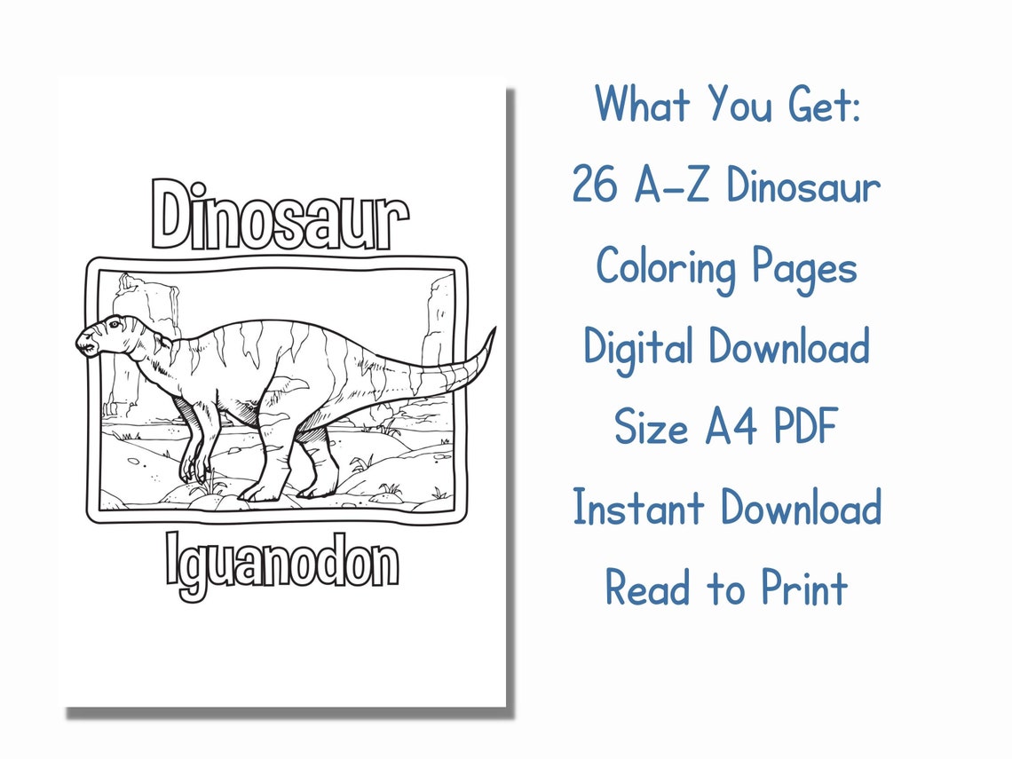 26 A-Z Dinosaur Coloring Pages for Kids Dinosaur Printable Worksheets ...