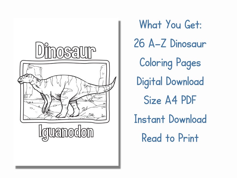 26 A-Z Dinosaur Coloring Pages for Kids Dinosaur Printable Worksheets ...