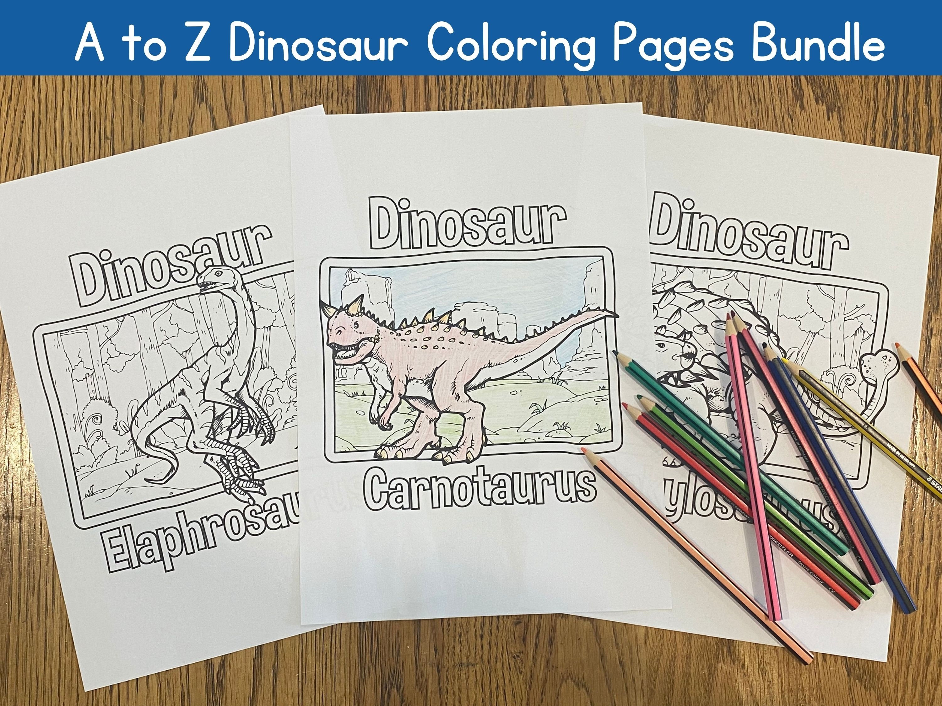 26 A-Z Dinosaur Coloring Pages for Kids Dinosaur Printable Worksheets ...