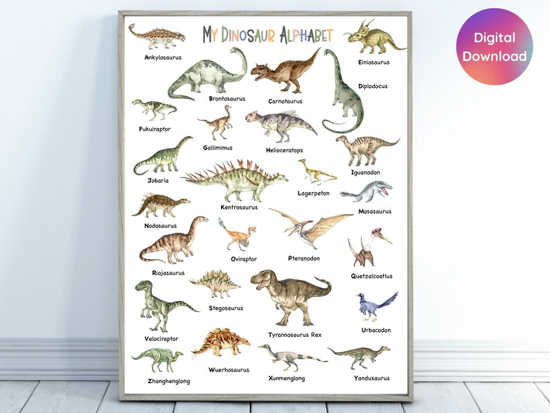 Dinosaur Alphabet Poster Dinosaur Print Dinosaur Nursery - Etsy
