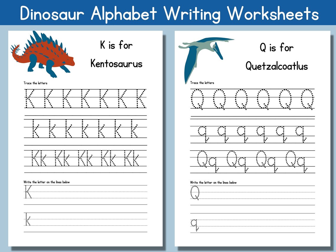 Dinosaur Alphabet Letter Tracing & Writing Worksheets Alphabet ...