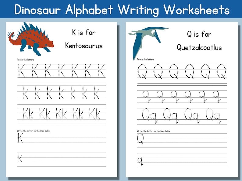 Dinosaur Alphabet Letter Tracing & Writing Worksheets | Alphabet ...