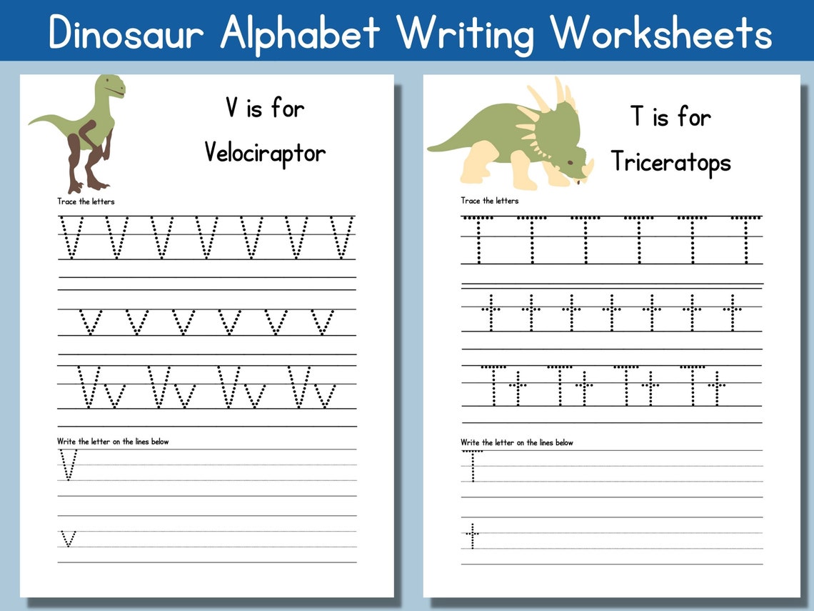 Dinosaur Alphabet Letter Tracing & Writing Worksheets | Alphabet ...