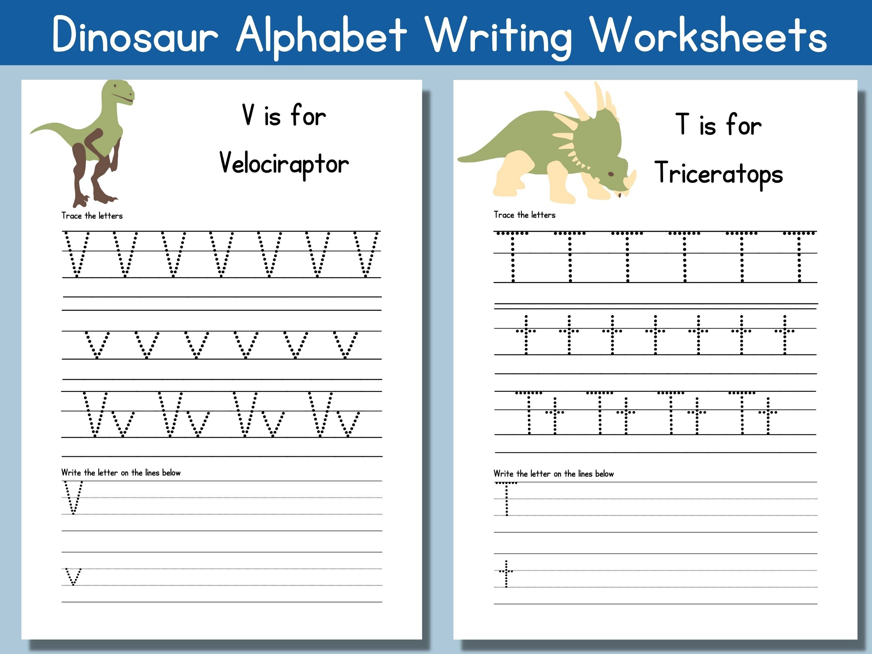 Dinosaur Alphabet Letter Tracing & Writing Worksheets | Alphabet ...