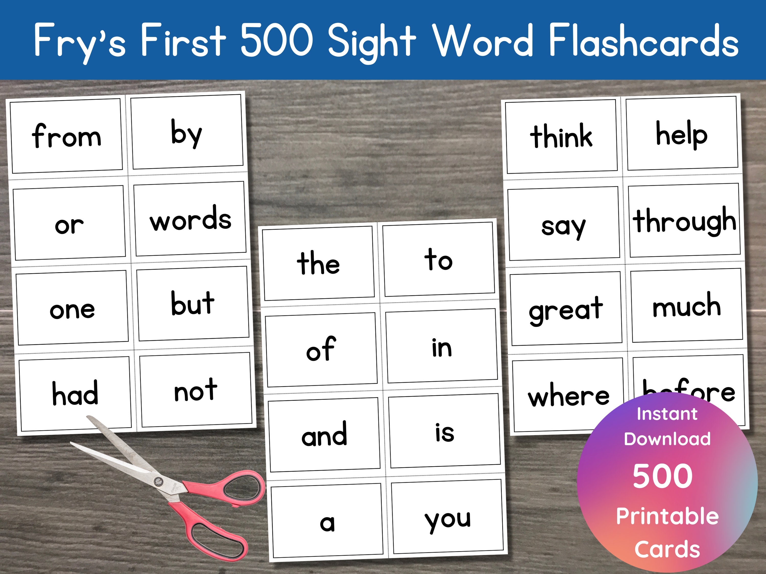Fry's First 500 Sight Word Flashcard Bundle Printable Flash Card High ...