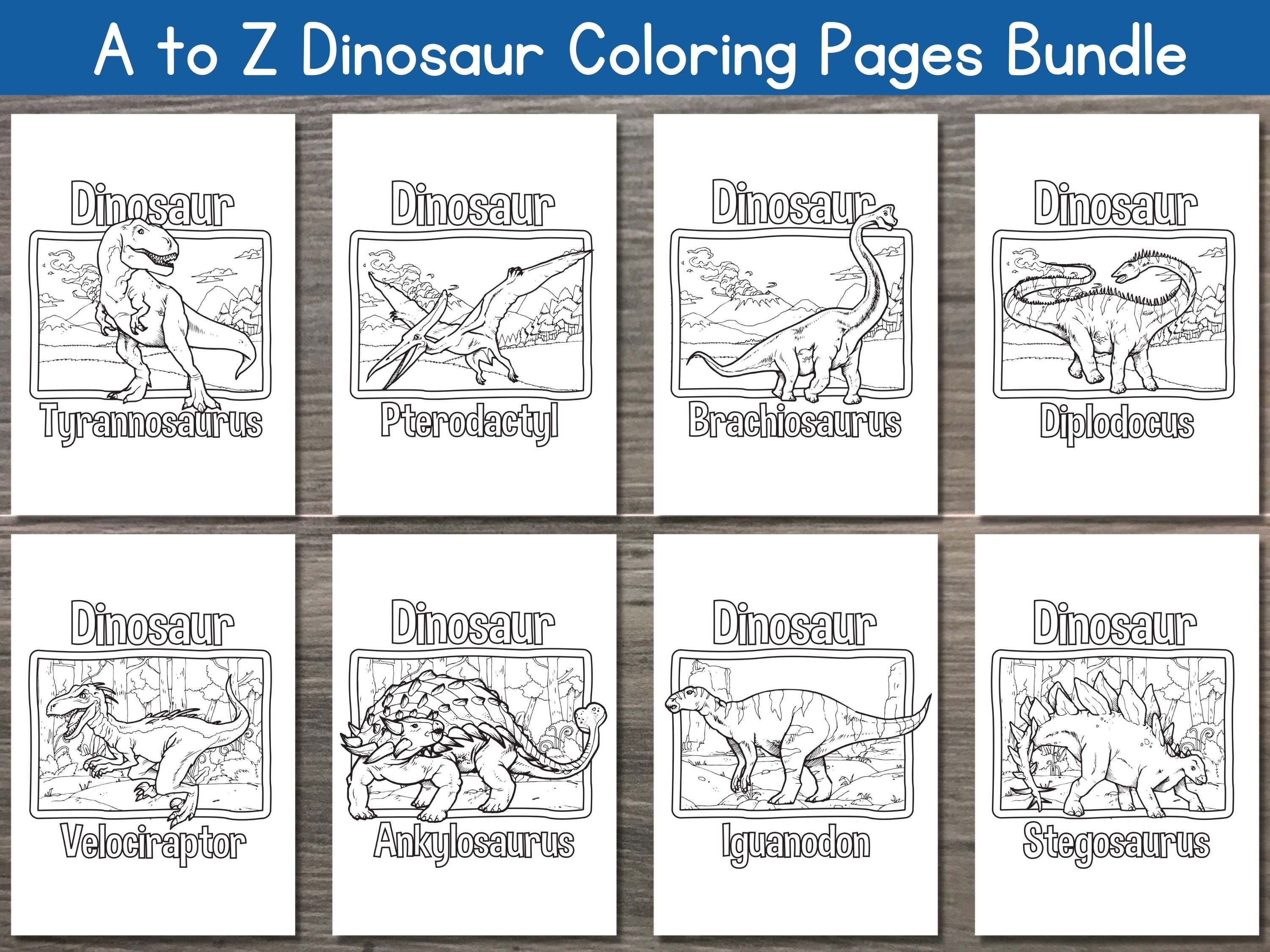 26 A-Z Dinosaur Coloring Pages for Kids Dinosaur Printable Worksheets ...