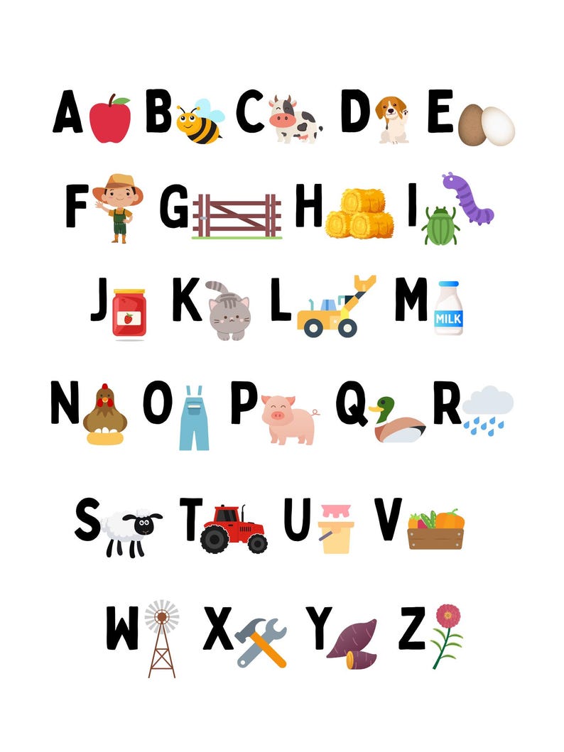 Farm Alphabet Poster | ABC Farm Animals & Objects | Kids Educational ...