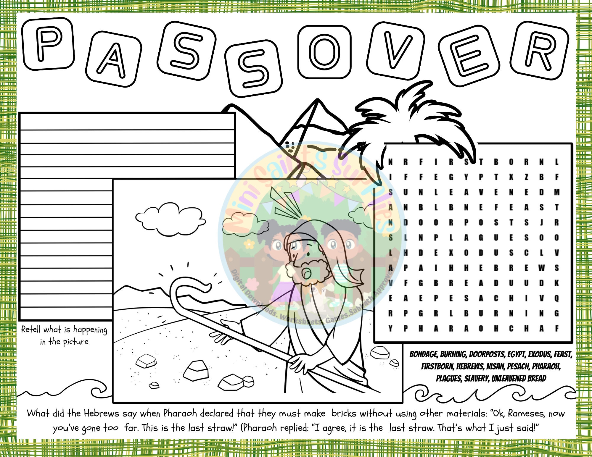 Passover Activity Placemat Kids Activity Passover Seder Placemat ...