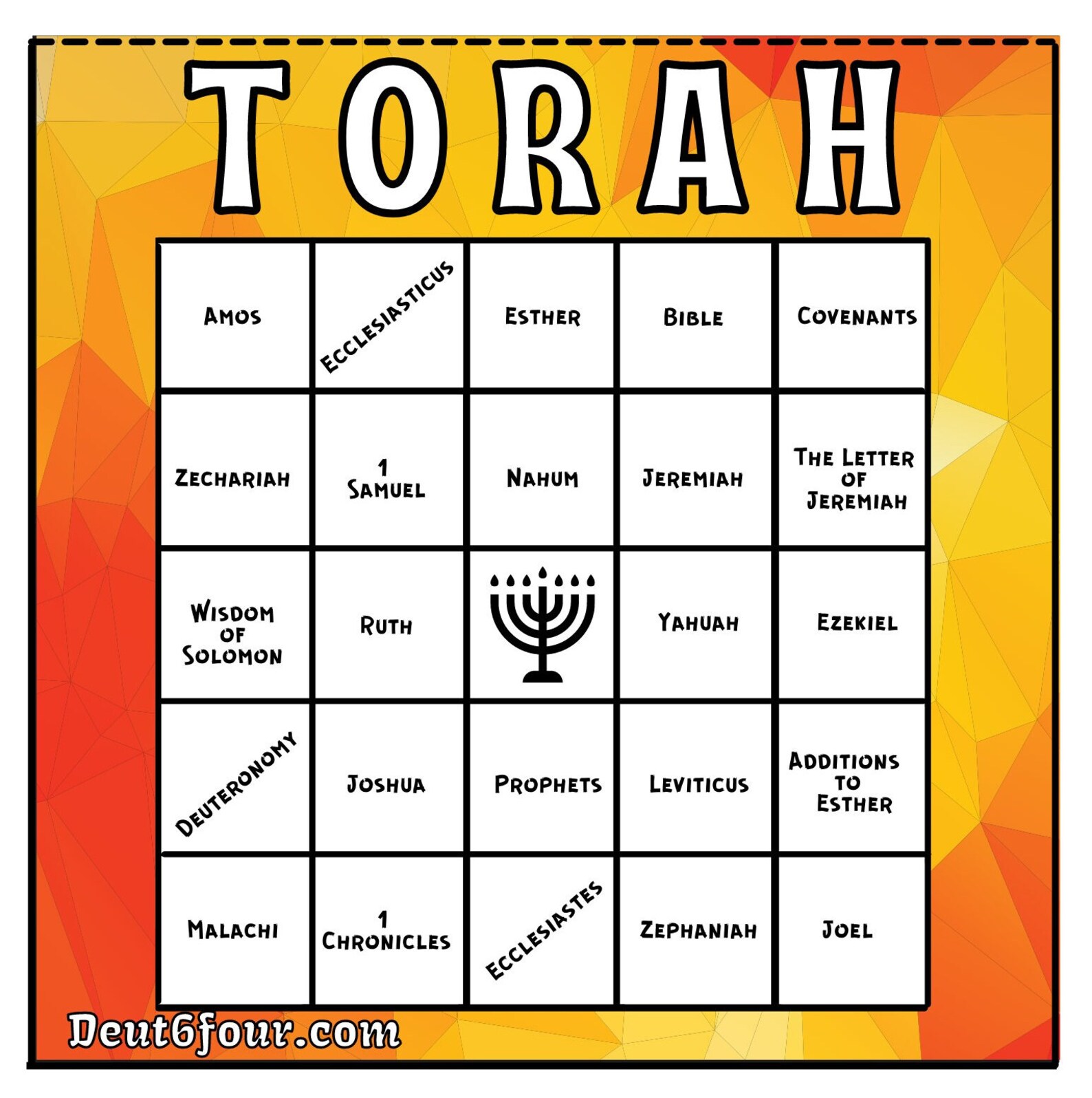 Bible Bingo Old Testament Torah Printable Instant Download Homeschool ...