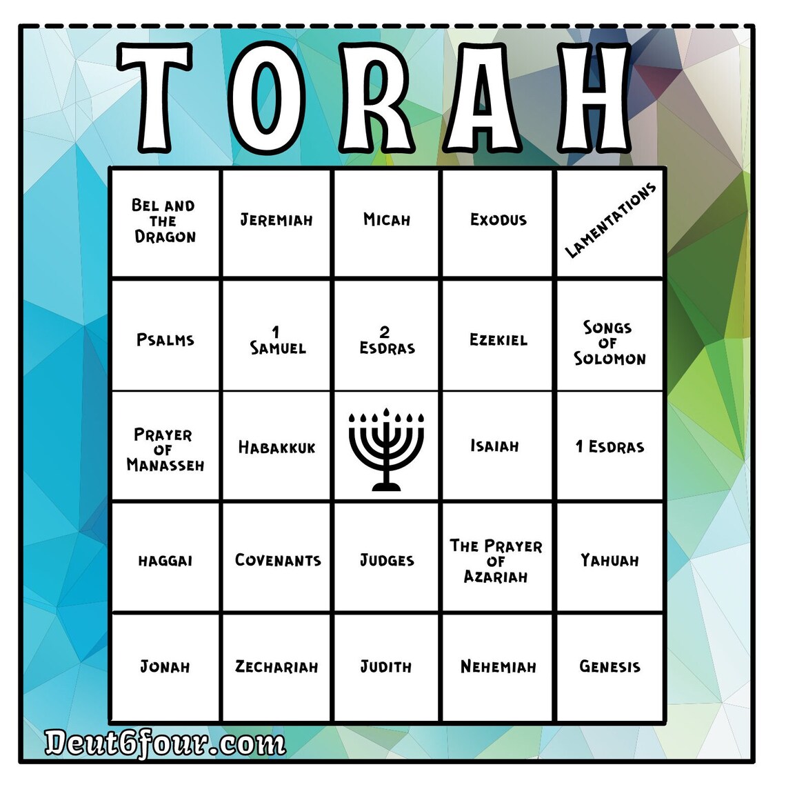 Bible Bingo Old Testament Torah Printable Instant Download Homeschool ...