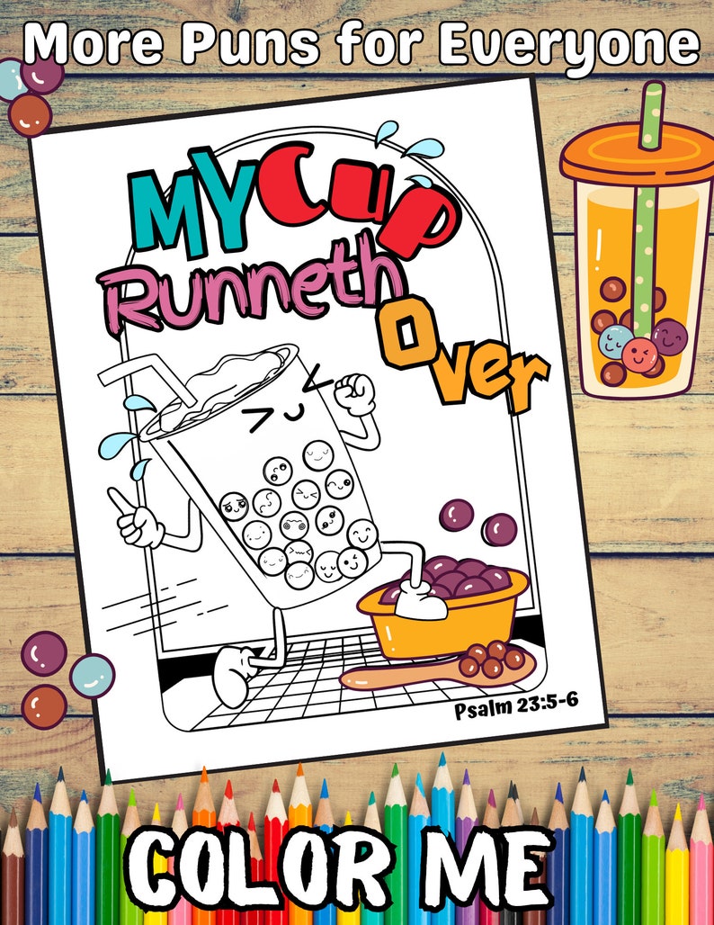 Boba Kawaii Bible Puns Coloring Page Instant Download Printable ...