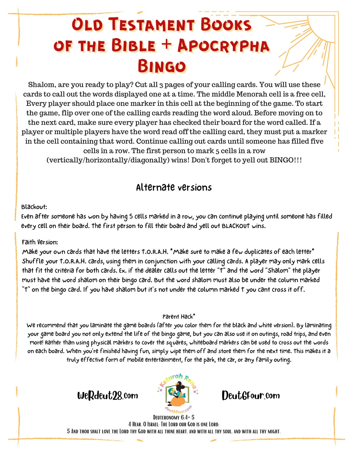Bible Bingo Old Testament Torah Printable Instant Download Homeschool ...
