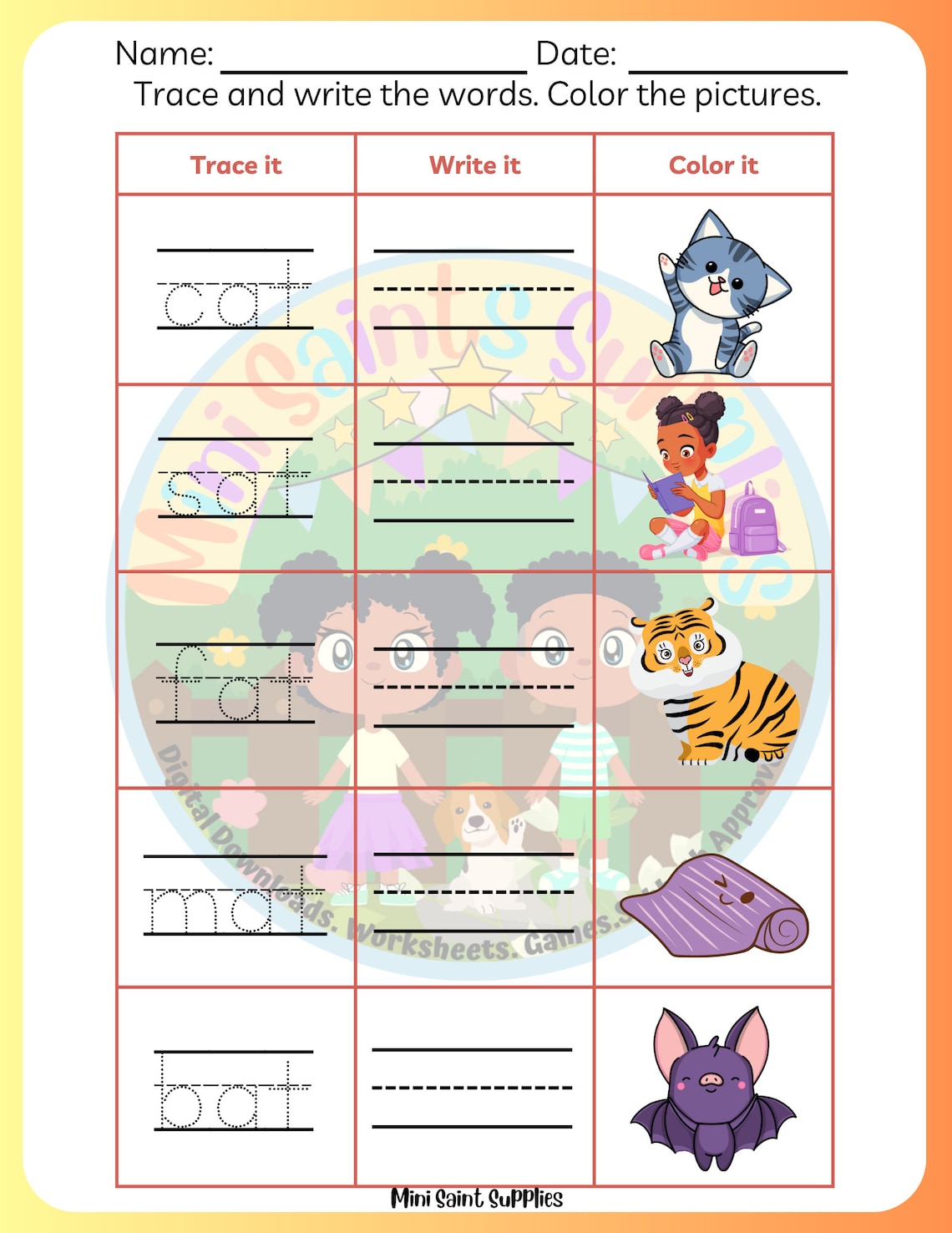 At Family CVC Words Printable Worksheet Instant Download CVC - Etsy