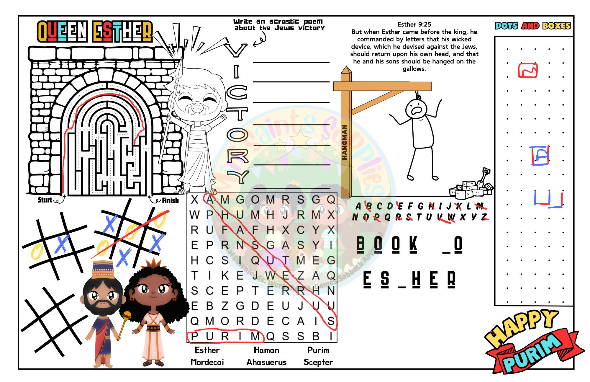 Purim Book of Esther Feast Day Placemats Seder Kids Activity Placemat ...