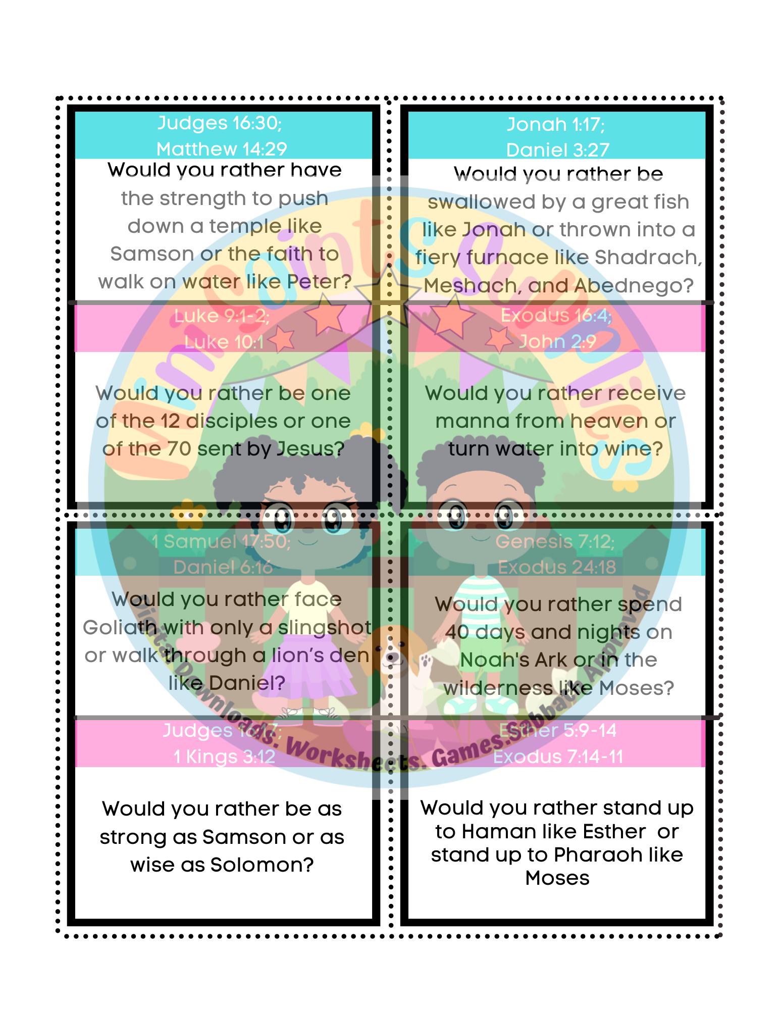 Printable Bible Board Game for Kids - Would You Rather Board Game ...