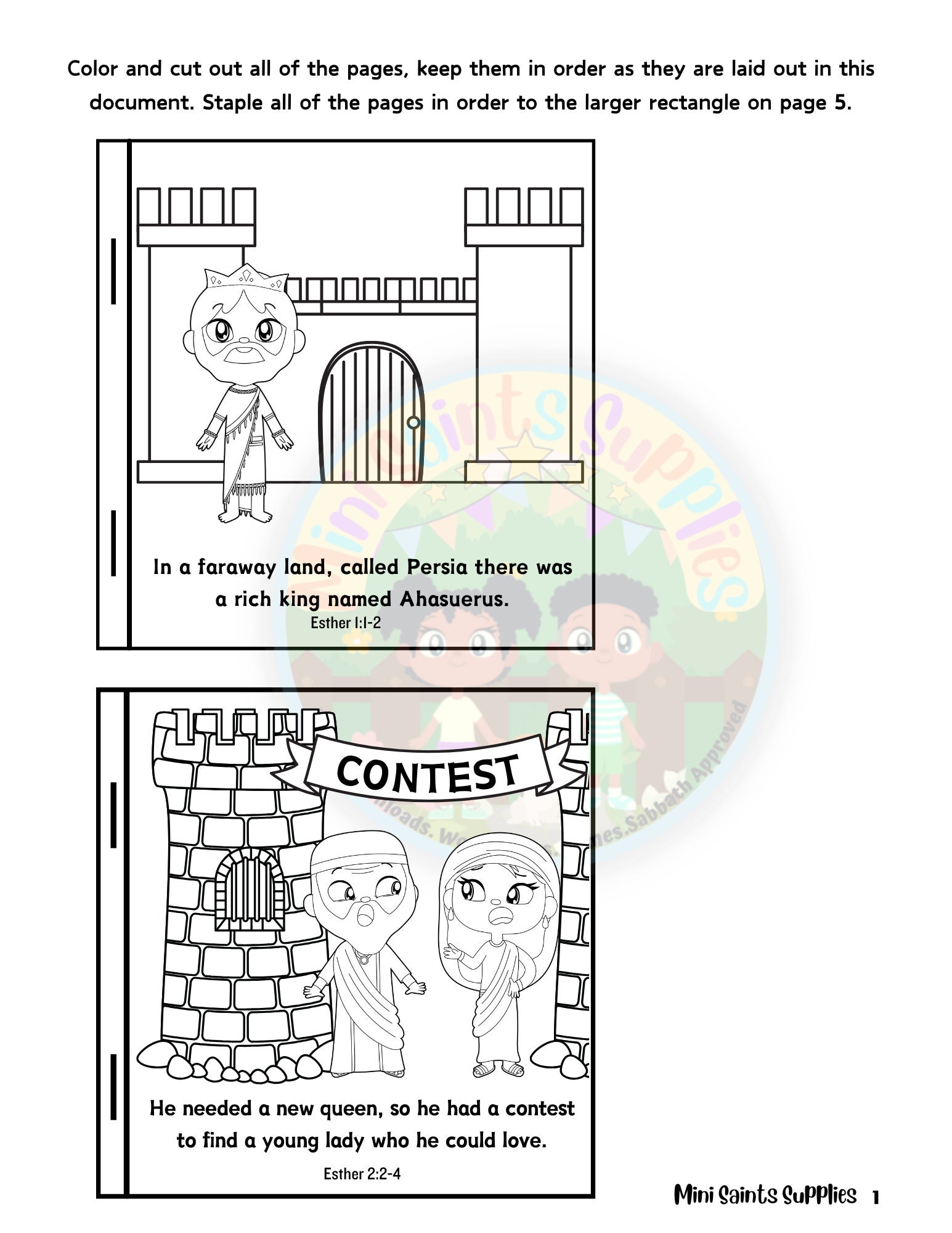 Queen Esther Kids Bible Craft Activity Book Purim Activity Sunday ...