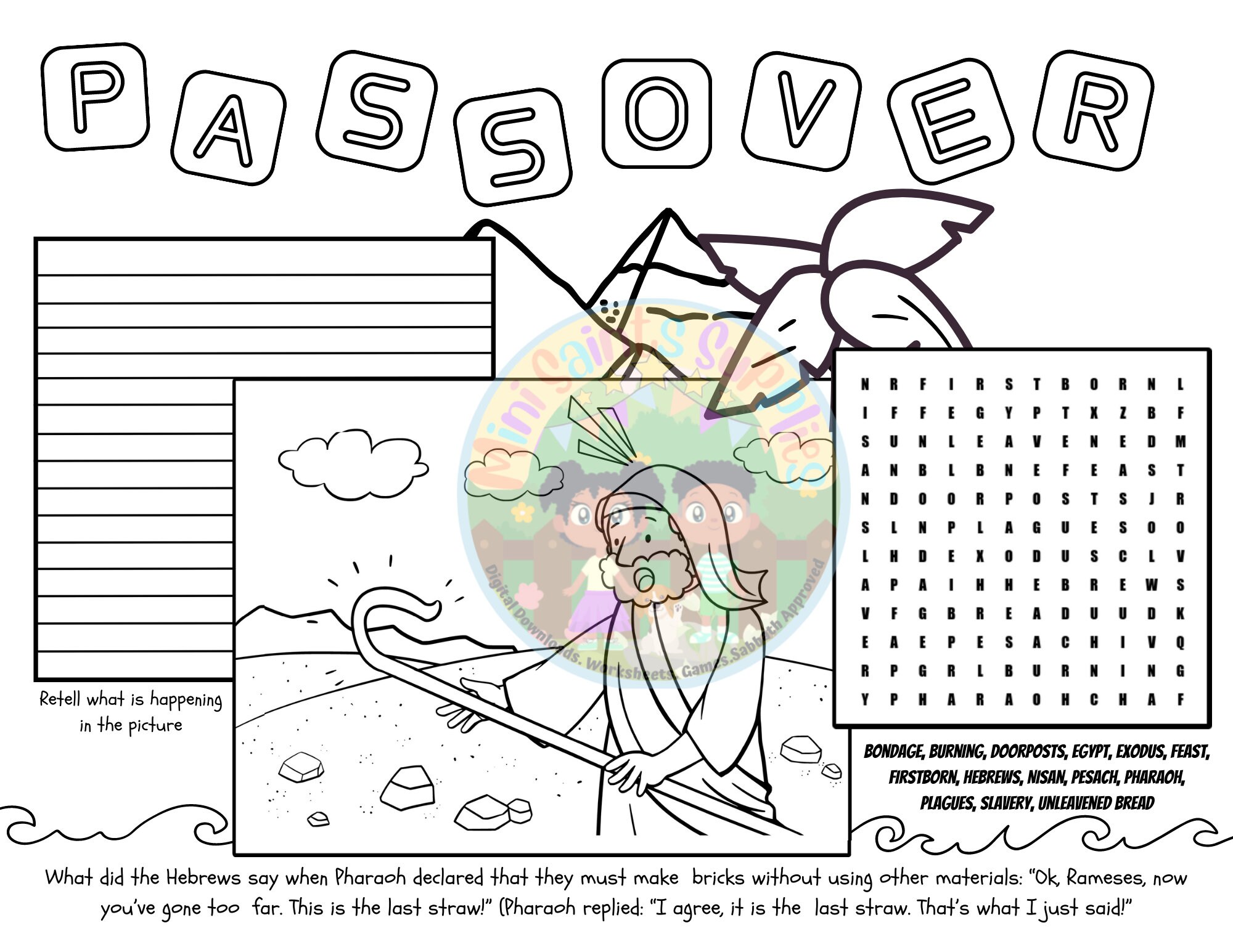 Passover Activity Worksheets Kids Activity Passover Seder Placemat ...