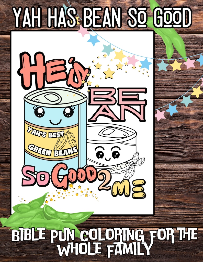 Bean Kawaii Bible Puns Coloring Page Homeschool Printable Activity Food ...
