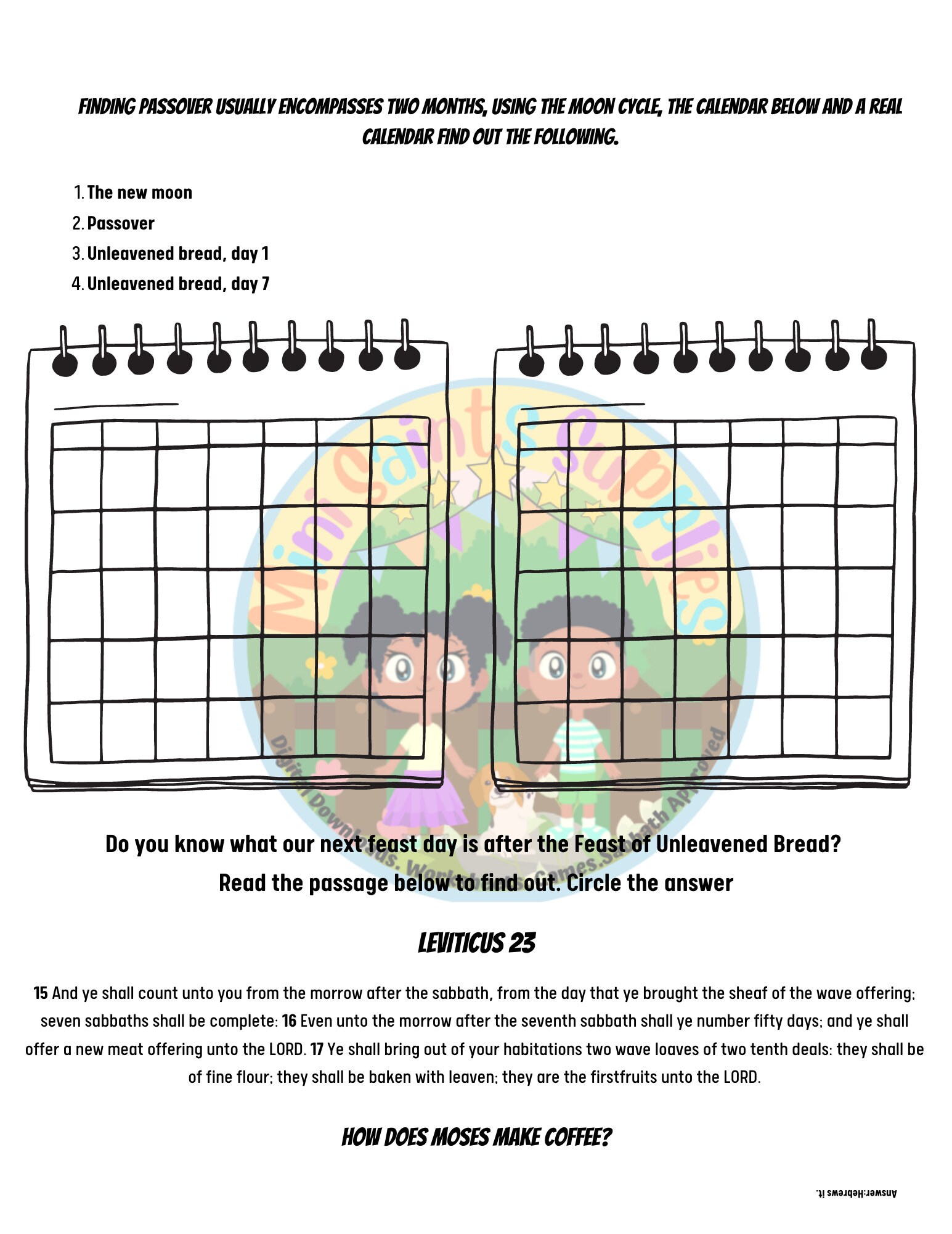 Abib Unleavened Bread Worksheet Biblical Printable New Year Bible ...