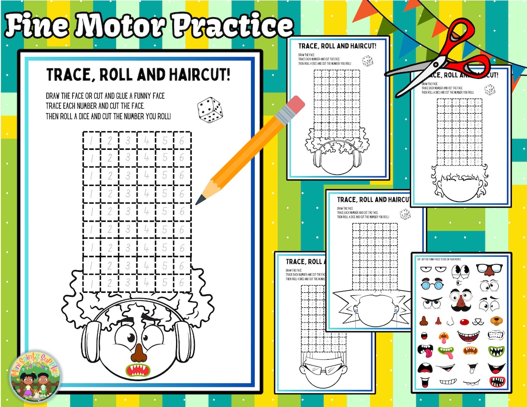 Preschool Cutting Fine Motor Activity Play Set Tracing Handwriting Page ...
