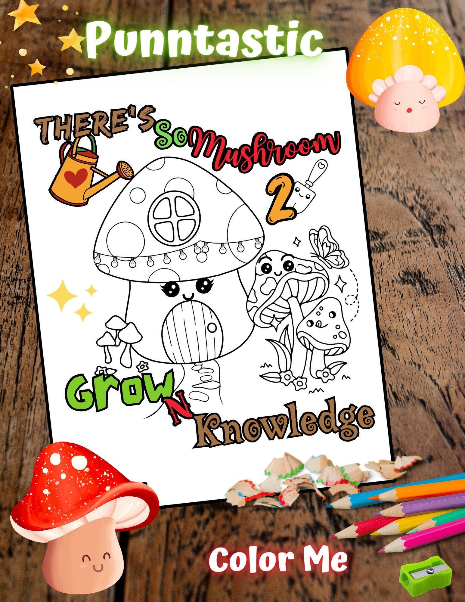 Mushroom Kawaii Coloring Puns Coloring Page Instant Download Printable ...