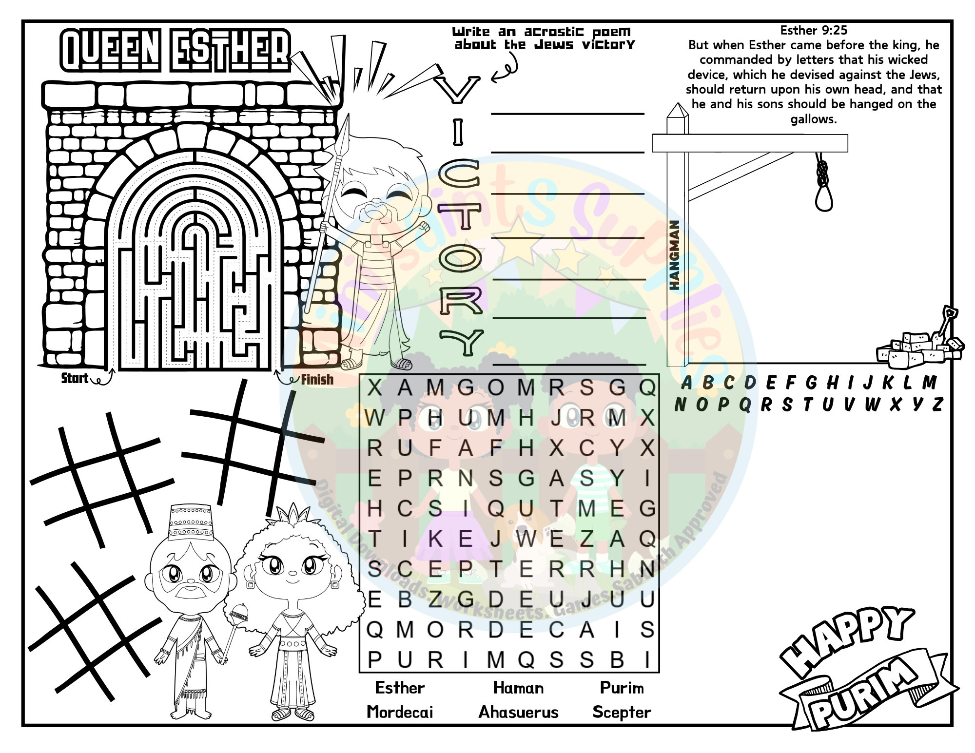 Book of Esther Purim Feast Day Placemats Seder Kids Activity Placemat ...
