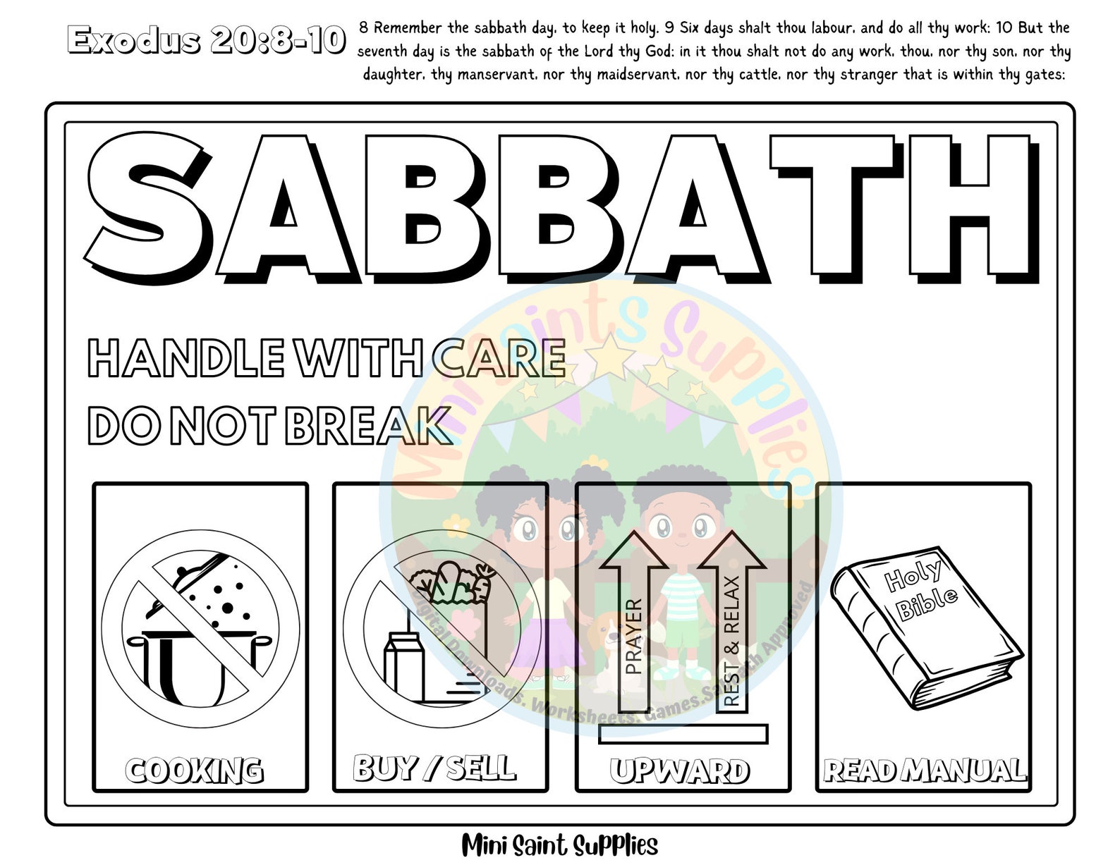 Sabbath Coloring Page Printable Bible Activity Jewish Homeschool Hebrew ...