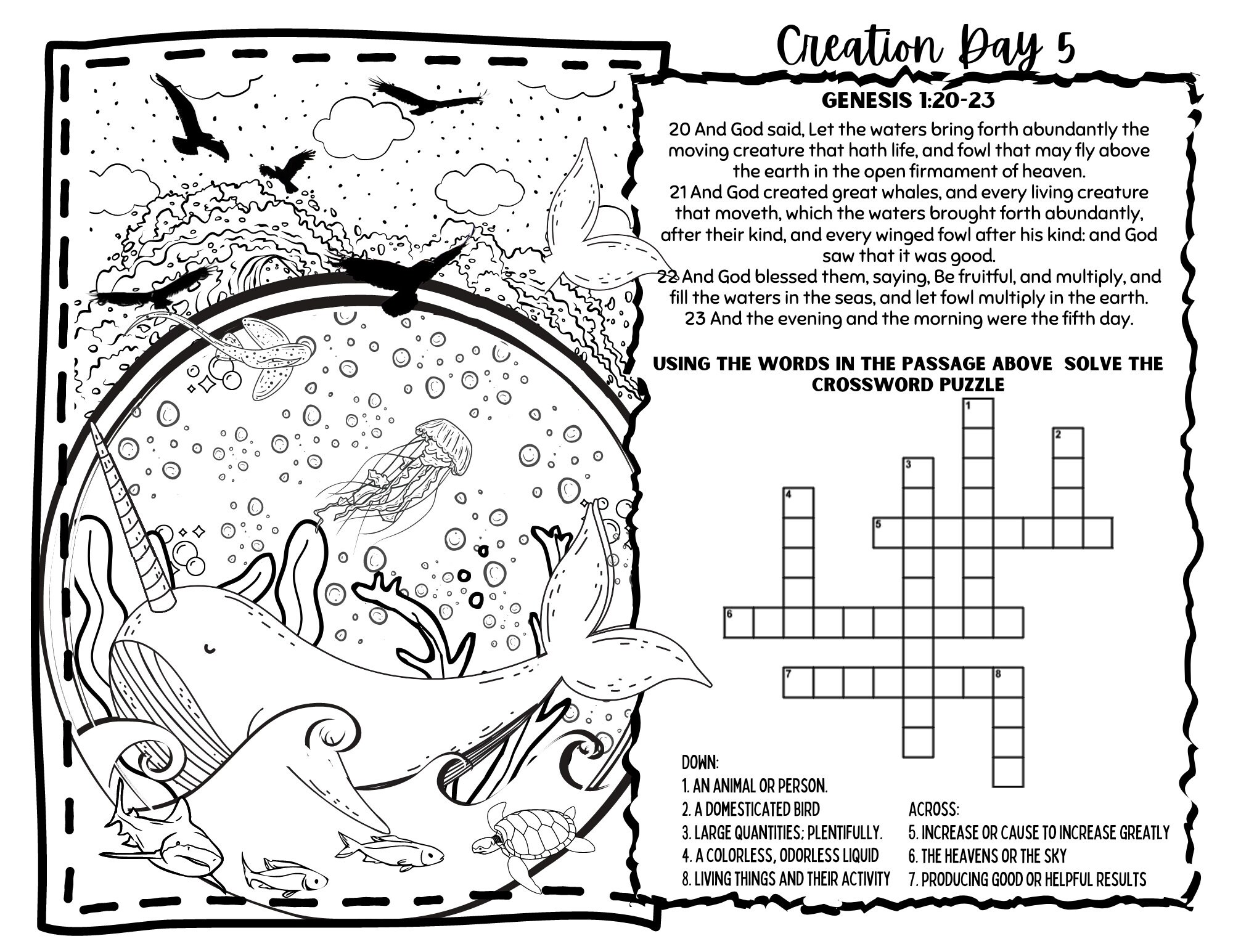 Genesis Creation Bible Worksheet, Lesson Plans, Printable Download ...
