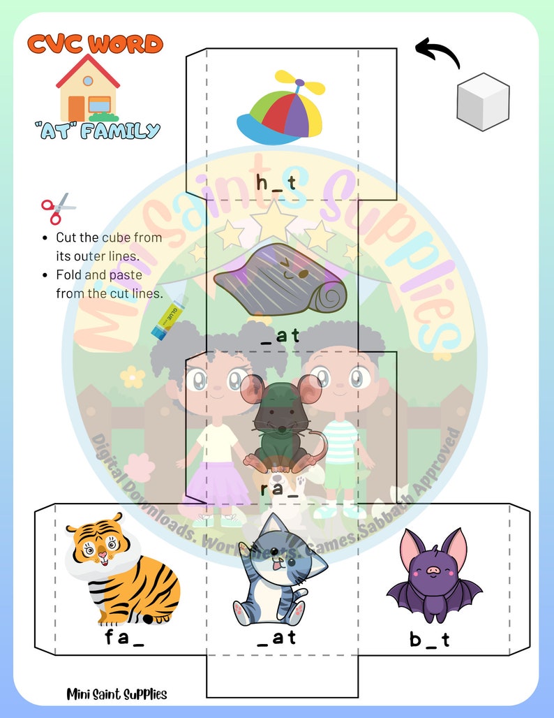 At Family CVC Words Printable Worksheet Instant Download CVC Learning ...