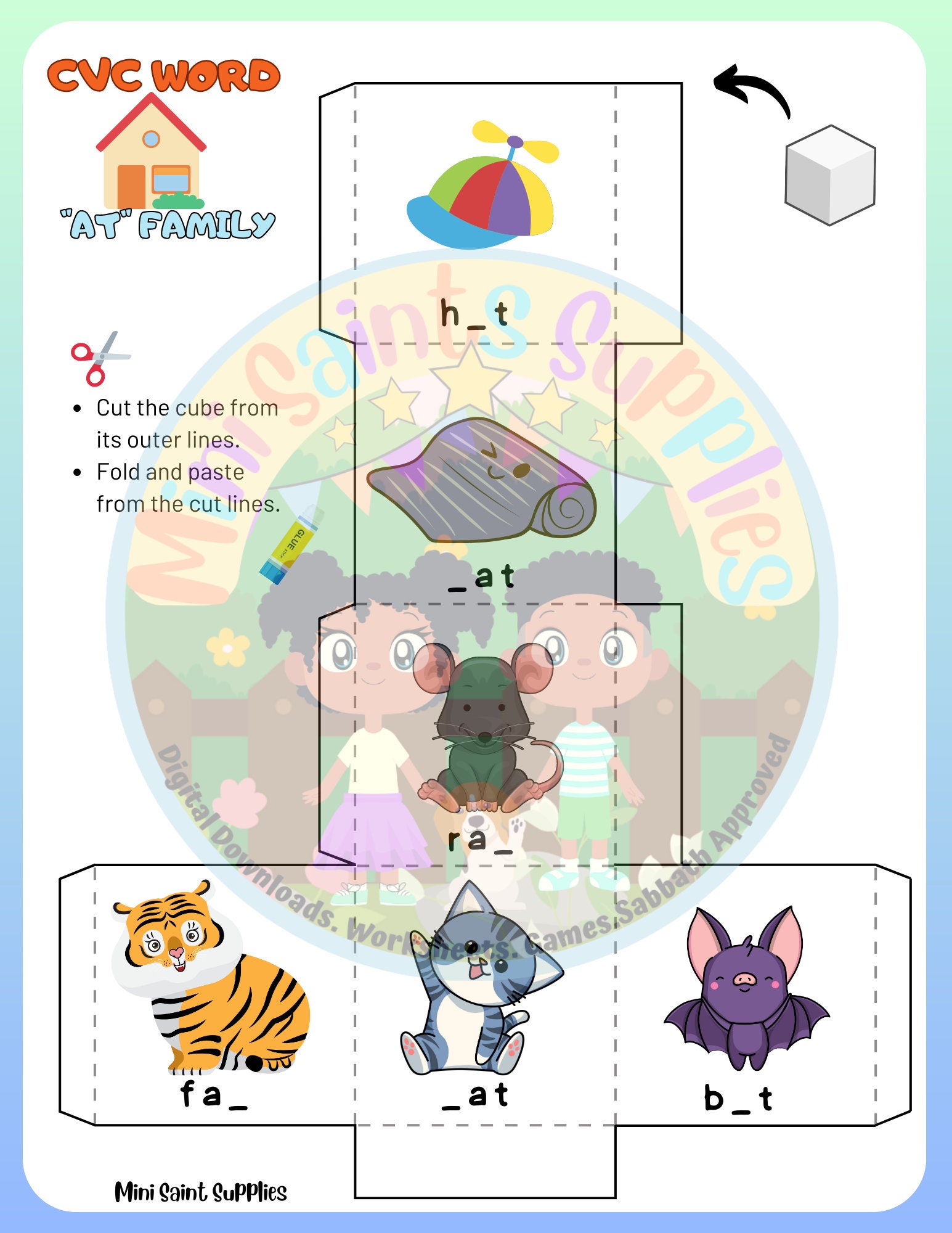 At Family CVC Words Printable Worksheet Instant Download CVC Learning ...