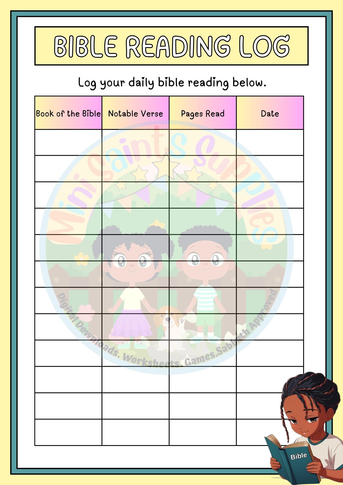 Bible Reading Log Bible Tracker for Kids Printable Bible Log Bible ...