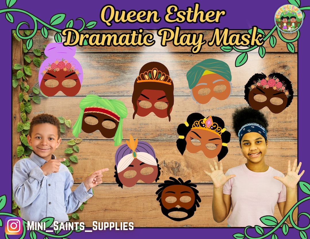 Queen Esther Kids Bible Craft Purim Activity Esther Bible Mask Sunday ...